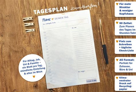 Tagesplaner A5 Nachhaltiger Abreißblock „plane Deinen Tag Eine Der