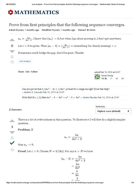 real analysis prove from first principles that the following sequence