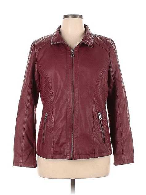 Sebby Collection 100 Viscose Solid Burgundy Faux Leather Jacket Size