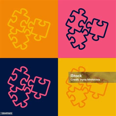 팝 아트 라인 퍼즐 조각 장난감 아이콘 색상 배경에 격리 벡터 0명에 대한 스톡 벡터 아트 및 기타 이미지 0명 개념 개체 그룹 Istock
