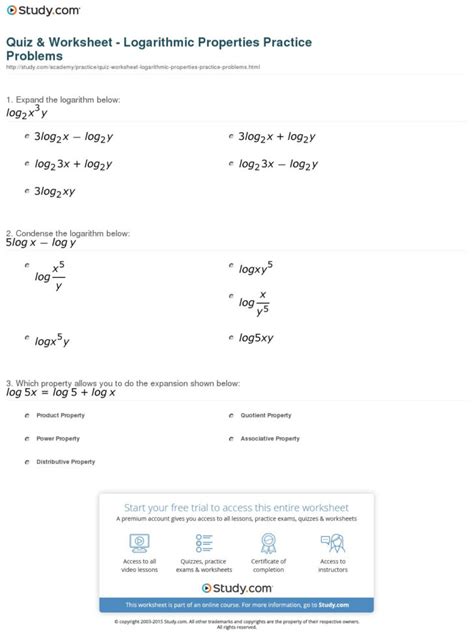 Properties Of Logarithms Worksheet Db Excel
