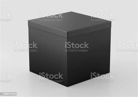 블랙 리얼 사실적 스퀘어 박스 모형 다크 골판지 큐브 상자 디자인에 대한 준비가 흰색 배경에 격리 된 3d 렌더링 0명에 대한