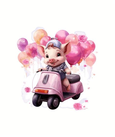 Premium Vector Watercolor Cute Warthog Riding Cycle With Flower Illustration
