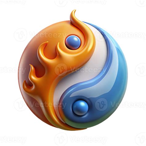 Stunning Artistic 3d Yin Yang Fire Water Sphere Illustration Authentic