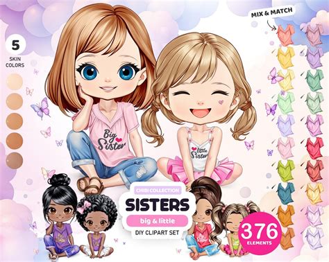 Chibi Sisters Clipart Big Sister Little Sister Clipart Sister T Idea Portrait Creator