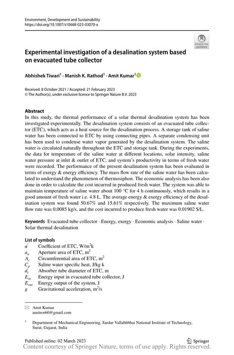 Experimental Investigation Of A Desalination System Based On Evacuated