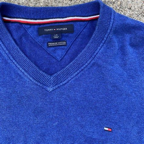 Vintage 90s Tommy Hilfiger Blue V Neck Sweater Size Depop