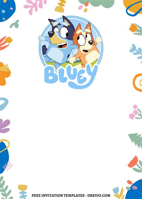 7 Fluttering Colorful Bluey Canva Birthday Invitation Templates