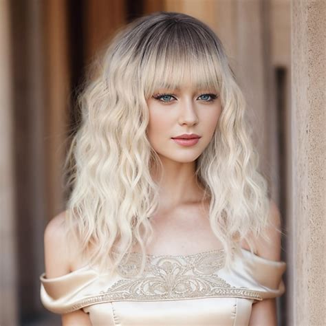 Short Platinum Blonde Wig For Women 14inch Platinum Ombre Blonde Wig