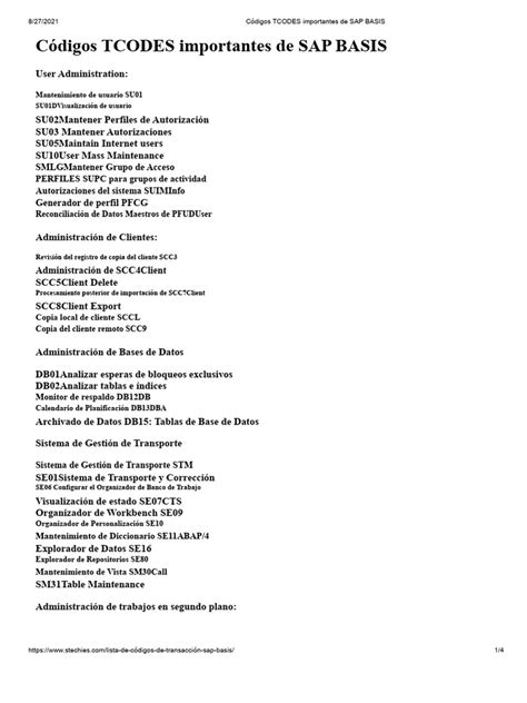 Códigos Tcodes De Sap Basis Pdf Sistema Operativo Arquitectura De