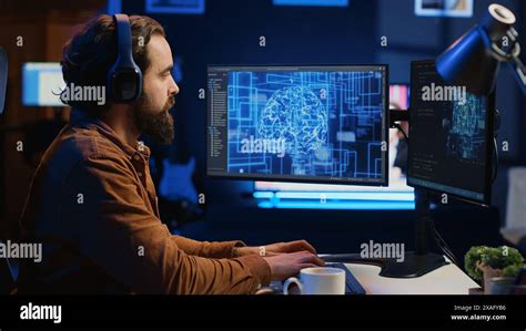 Developer Updating Artificial Intelligence Neural Networks Drinking