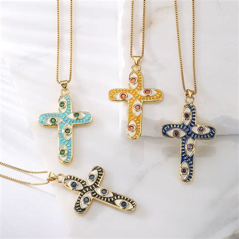 Enamel Evil Eye Cross Necklace Thorne And Rae