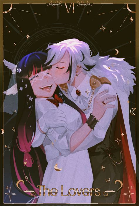 Safebooru 2girls Arlecchino Genshin Impact Black Hair Closed Eyes