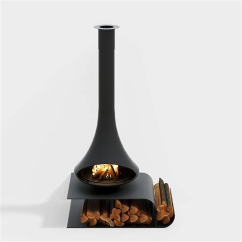 Urban Fireplace 3d Model Modern Black Metal Design