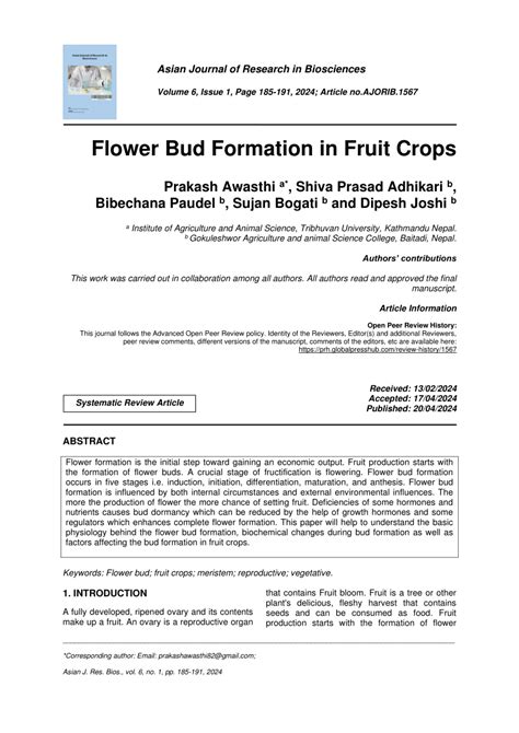 Pdf Flower Bud Formation In Fruit Crops