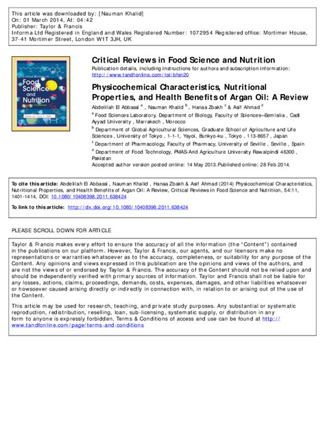 Pdf Physicochemical Characteristics Nutritional Properties And Health Benefits Of Argan Oil
