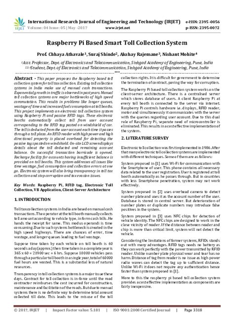 Pdf Raspberry Pi Based Smart Toll Collection System
