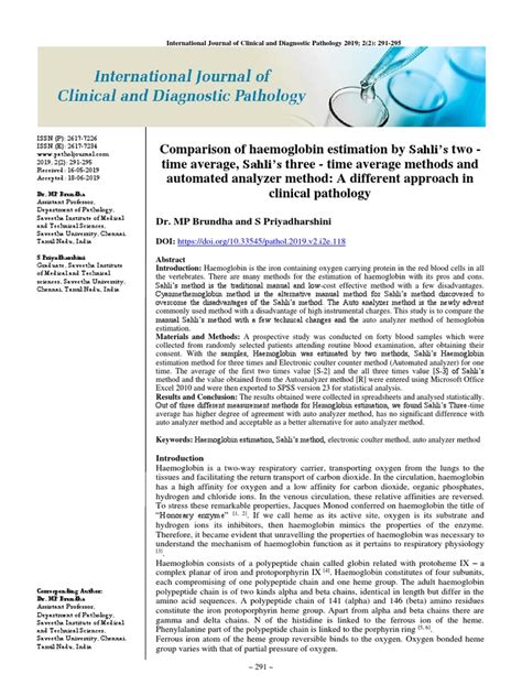 Comparison Of Hemoglobin Estimation Methods Pdf Hemoglobin Chemistry