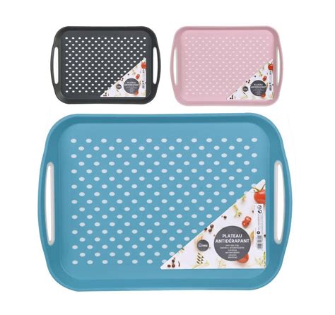 Large Non Slip Serving Tray Plastic Rubber Grip Lap Dinner Drink With