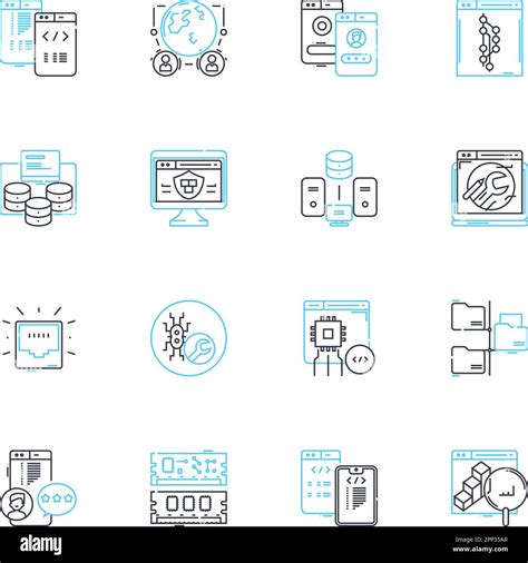 online technology linear icons set internet website browser coding