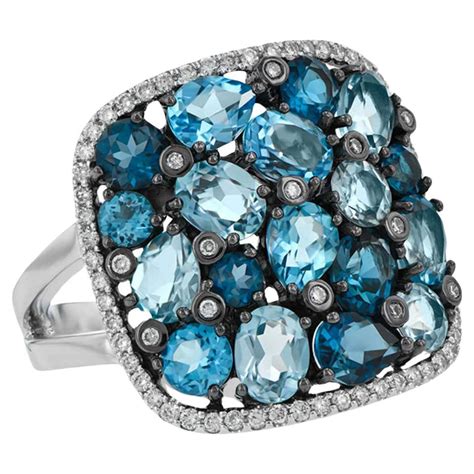 Oval Shape London Blue Topaz 529 Carats Eternity Ring In 14k White