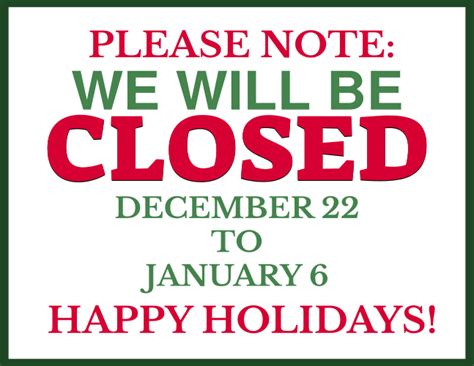 Free Printable Closed For Christmas Sign Templates Printmoz