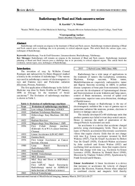 Pdf Radiotherapy For Head And Neck Cancers A Review