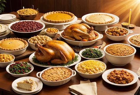 A Thanksgiving Dinner Table Full Of Food With A Roasted Turkey On It
