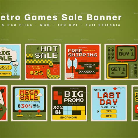 Green Retro Games Sale Banner