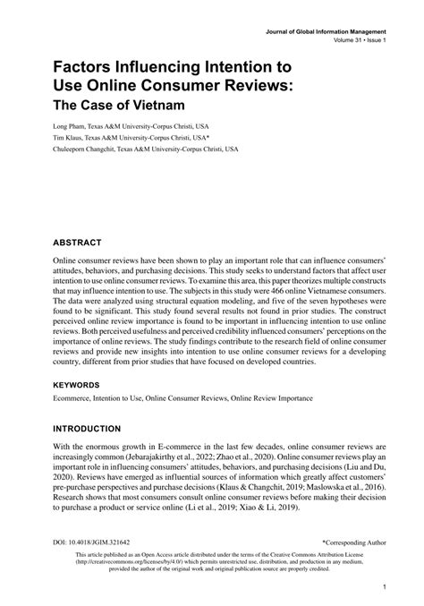 (PDF) Factors Influencing Intention to Use Online Consumer Reviews: The Case of Vietnam