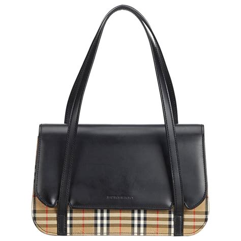 Vintage Authentic Burberry Black Leather Shoulder Bag United Kingdom