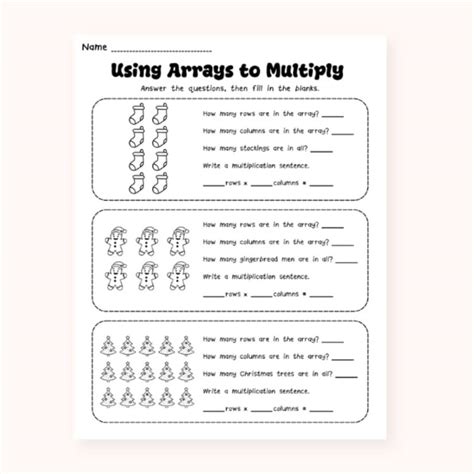 Christmas Arrays Multiplication Math Worksheets 3rd Grade Commutative