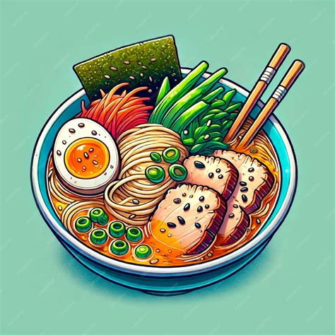Cartoon Illustration Of A Seafood Ramen Bowl Premium Ai Generated Vector