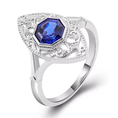 Royal Hexagon Ring 18ctw Royal Blue Lab Sapphire With Miro