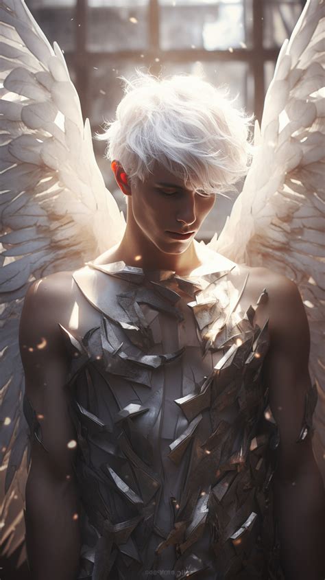 男性青年 天使 圣光 欲望 白色头发 细碎光影 宝石 精致 翅膀 豆友qlka的文本出图 自由创作作品