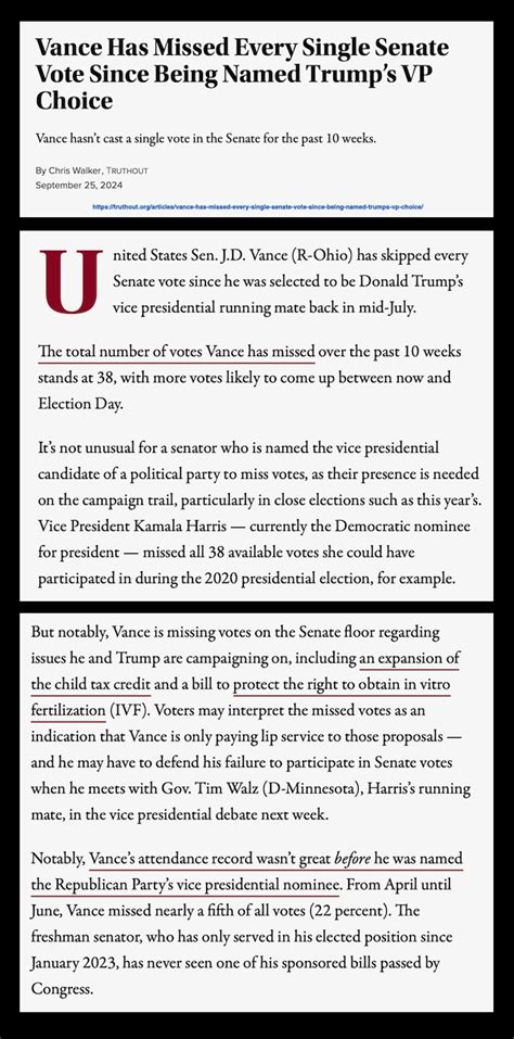 Vance Did Not Vote On Issues That Trump And He Are Campaigning On