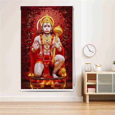 Pavan Putra Lord Hanuman Roller Blind For Pooja Room And Mandir Aura Blind And Wallpaper