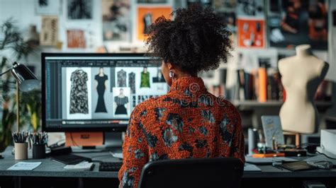 Fashion Designer Working On Digital Dress Designs At A Modern Computer