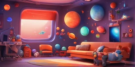 Premium Ai Image Create A Vibrant Pixar Style Scene With A Space Theme
