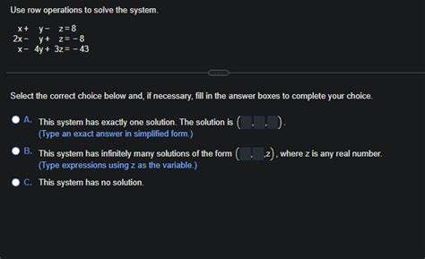 Solved Use Row Operations To Solve The System Chegg
