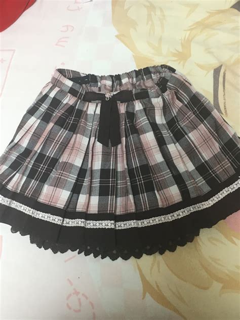 엑시즈팜 라떼갸루 브라운 리본 딸기초코 체크 스커트 치마 빈티지 갸루 후루츠패밀리