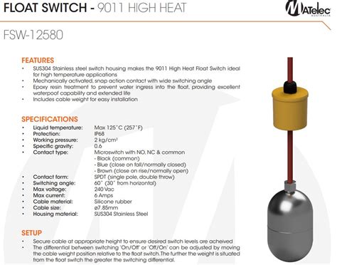 Matelec 9011 High Heat Ss Float Switch For Hot Liquid Shop Online