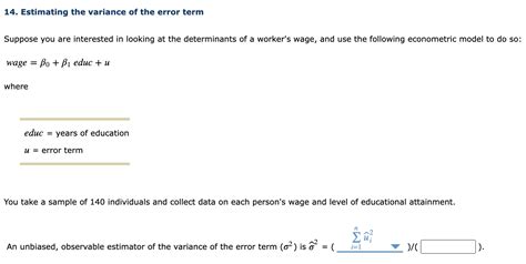 solved 14 estimating the variance of the error term suppose