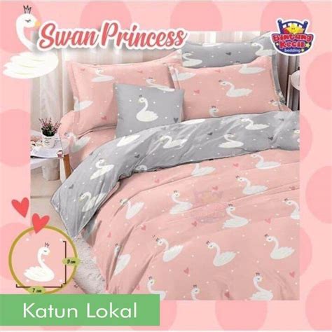 Bahan Kain Sprei Meteran Katun Lokal Cvc Star Motif Angsa Swan Princess