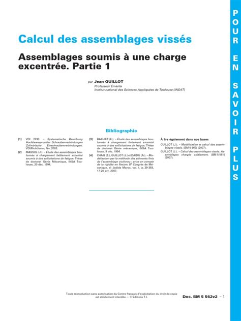 15 Calcul Des Assemblages Vissés Assemblages Soumis À Une Charge Excentrée Pdf