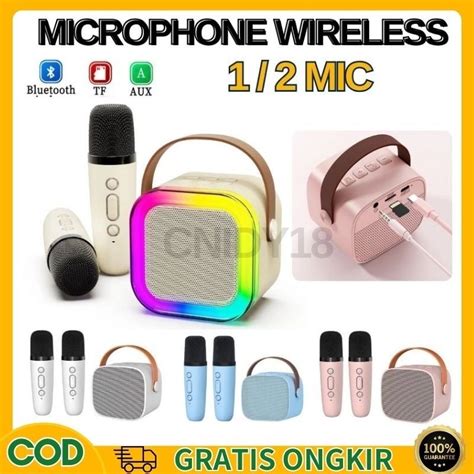 Jual With Miccodspeaker Bluetooth Karaoke Cahaya Warna Microphone Wireless Ktv Rumah Dua