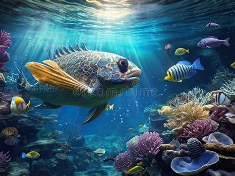 Fantasy Underwater World With Swimming Exotic Fish Stock Image Image