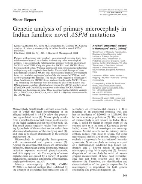Genetic Analysis Of Primary Microcephaly In Indian Families Novel Aspm