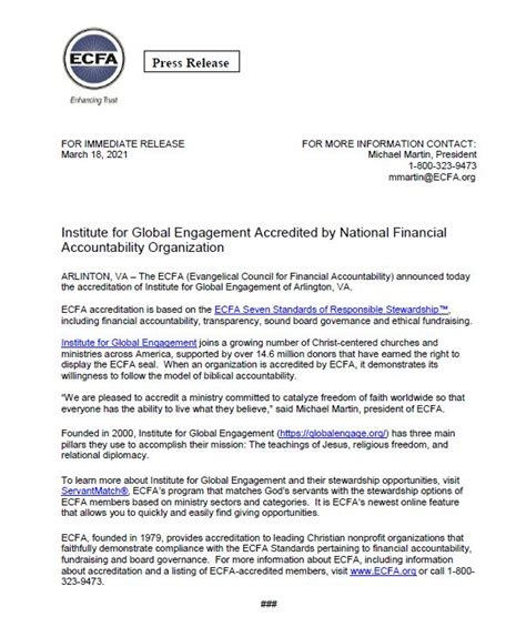 Institute For Global Engagement Obtains Ecfa Accreditation Institute For Global Engagement