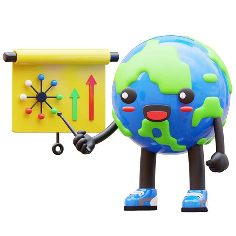 3d Earth Character Presenting Network Diagram With Arrows Perfect For